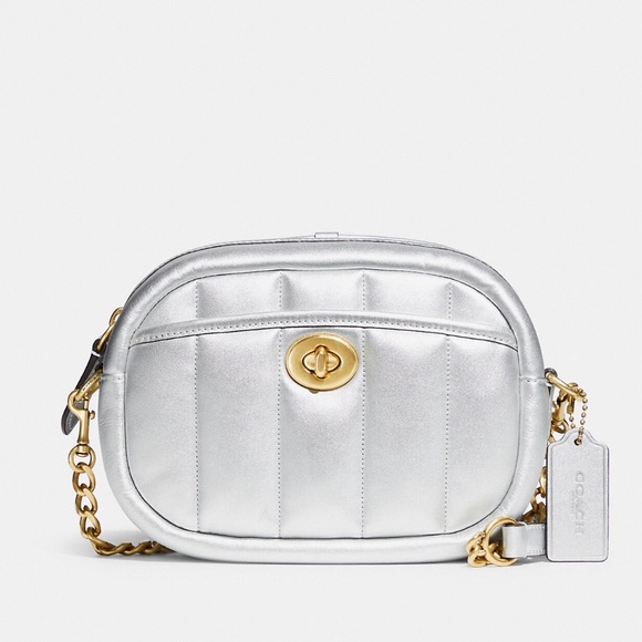 Coach | Bags | Coach Metallic Silver Leather Quilting Small Camera ...